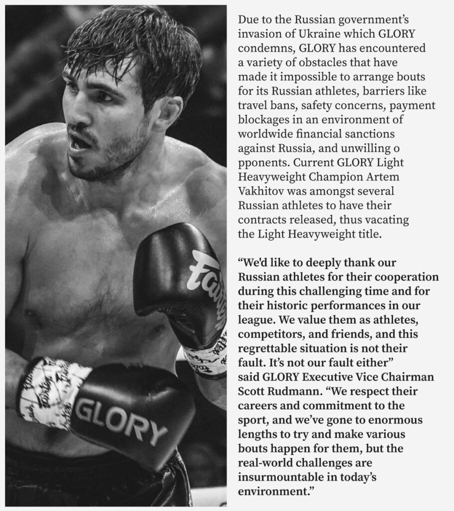 GLORY Kickboxing releases all Russian fighters