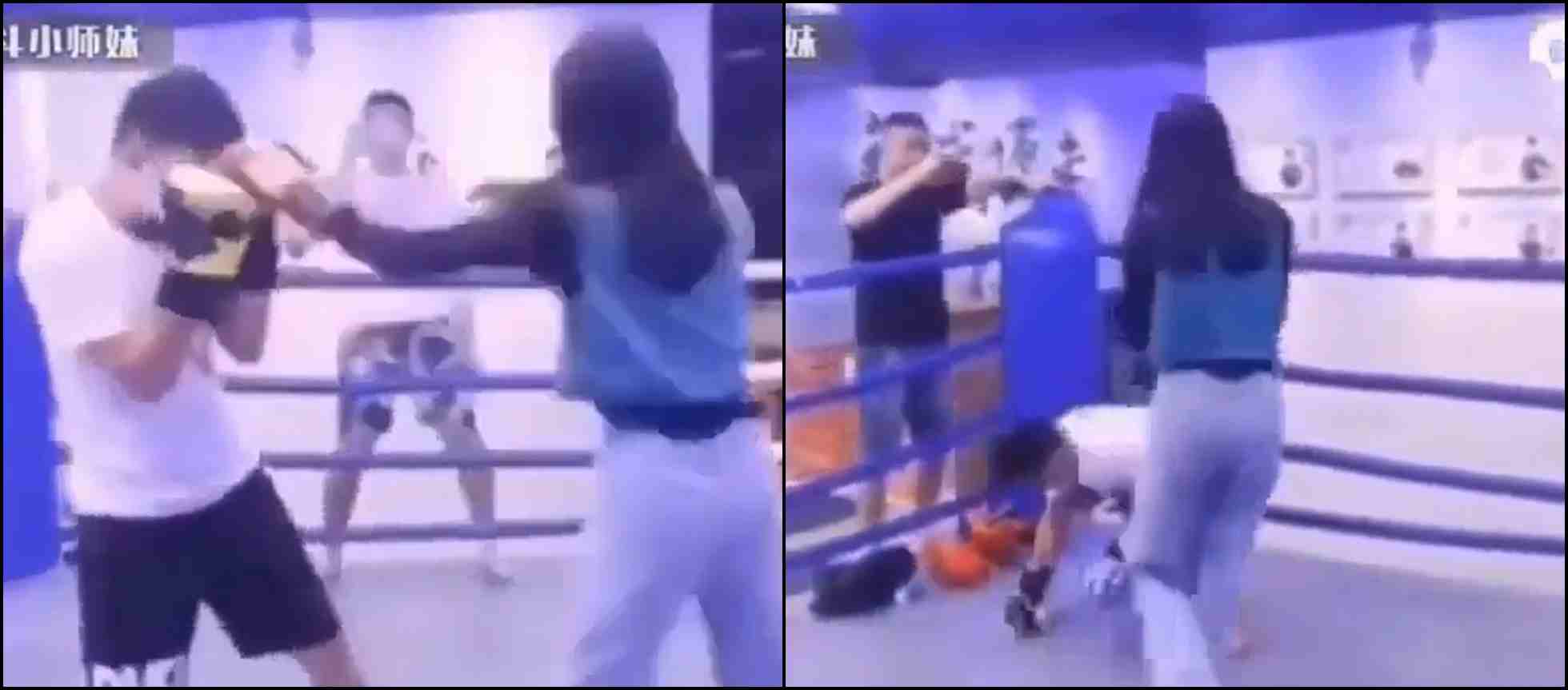 (Video) Male beginner challenges female boxer - gets his liver punched in